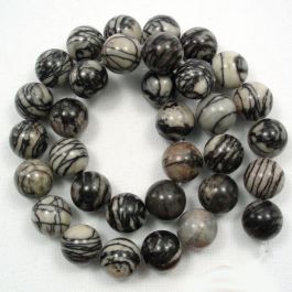 UK Semi Precious and Gemstone Beads Black Veined Jasper 12mm Round ...