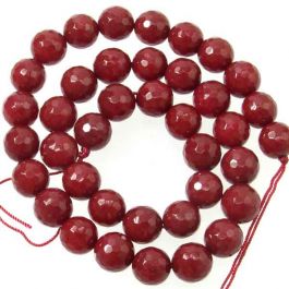UK Semi Precious and Gemstone Beads Jade (Ruby) Dyed 10mm Faceted Round ...