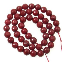 UK Semi Precious and Gemstone Beads Jade (Ruby) Dyed 8mm Faceted Round ...
