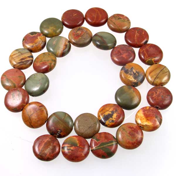 UK Semi Precious and Gemstone Beads Red Creek Jasper 14mm Coin Beads ...