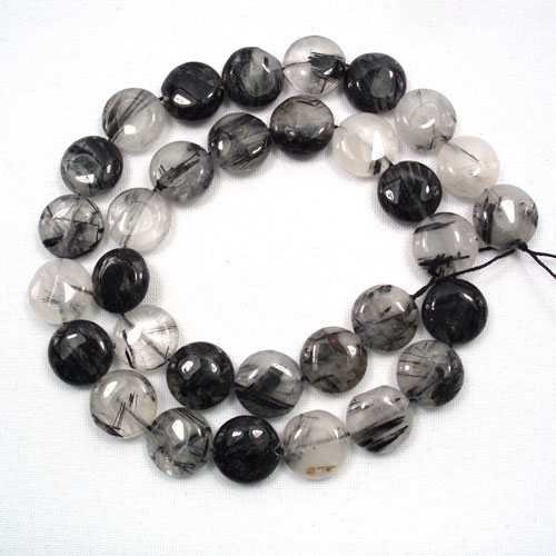 UK Semi Precious and Gemstone Beads Tourmalinated Quartz 12mm Coin ...